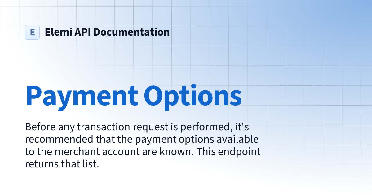 Payment Options | Elemi API Documentation