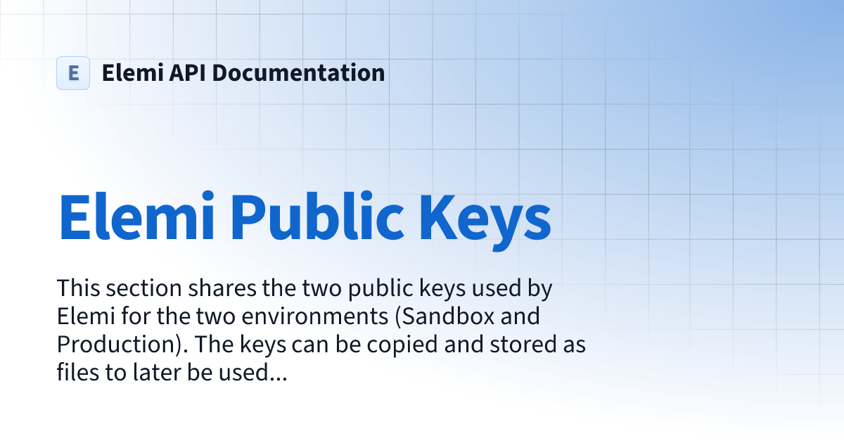 Elemi Public Keys | Elemi API Documentation
