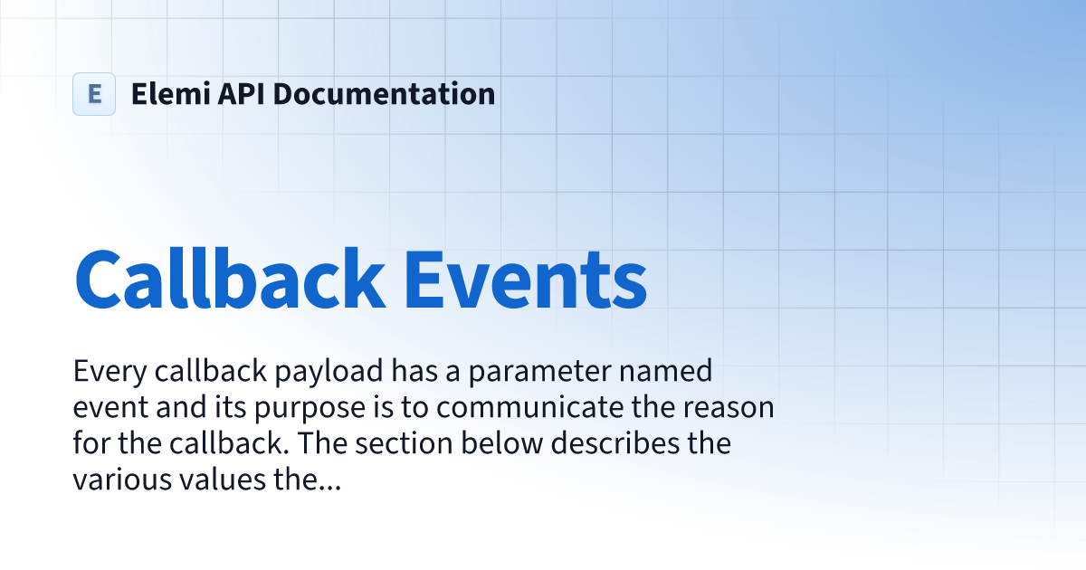Callback Events | Elemi API Documentation